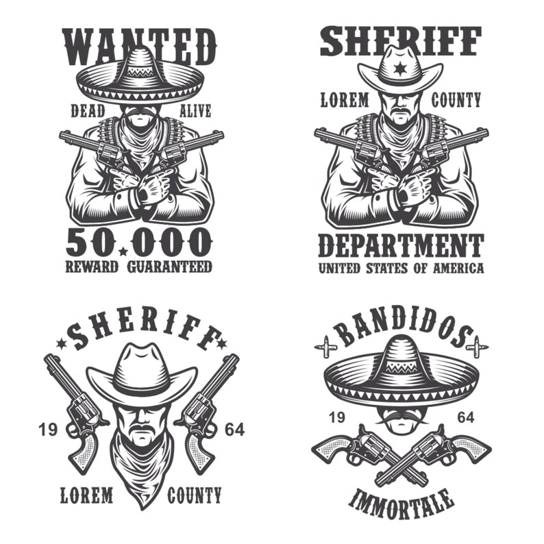 Hand Drawn Sheriff Skull Logos SVG Bundle Skeleton Bandit - Etsy
