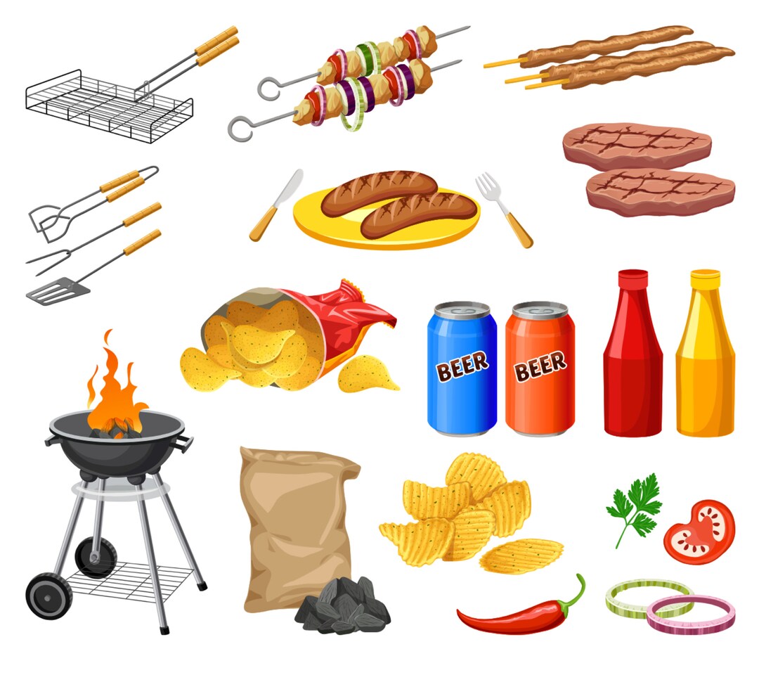 Hand Drawn BBQ Elements SVG Bundle Barbeque Items Clipart Set Grill ...