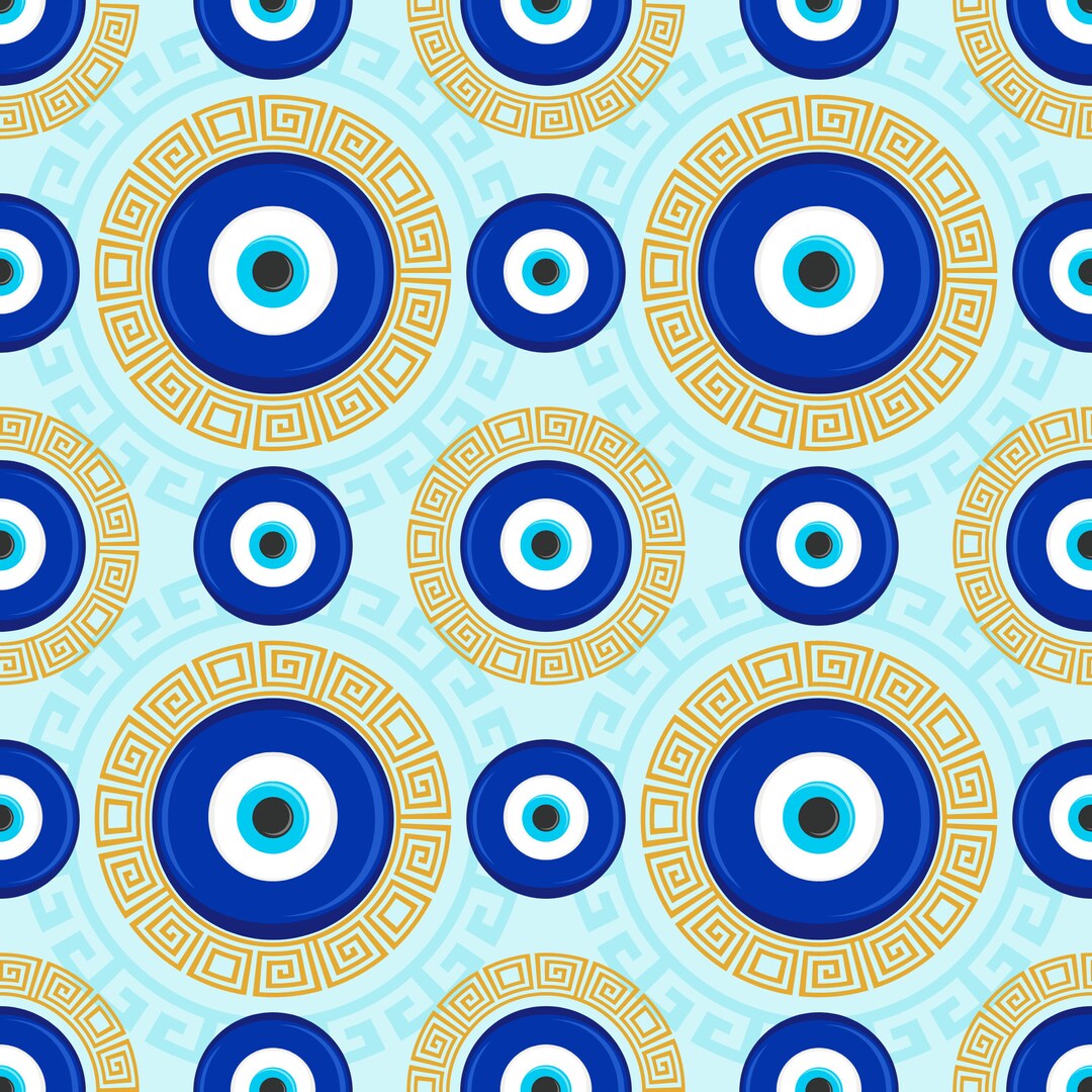 Hand Drawn Evil Eye Ethnic Seamless Pattern SVG Mystic Greek Blue ...
