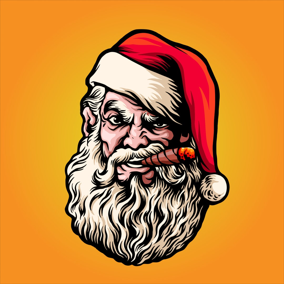 Hand Drawn Bad Santa Claus SVG Illustration Evil Papa Noel With Cigar ...