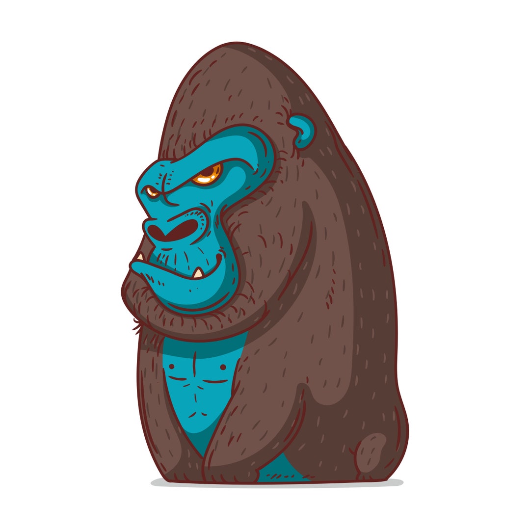 Hand Drawn Black Ape With Blue Face SVG Digital Illustration Cartoon ...