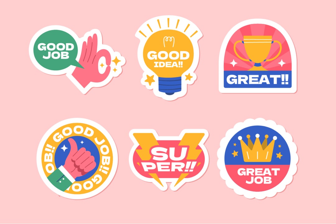 Good Job Funny Stickers SVG Bundle Great Super Good Idea Flat Icons Set ...