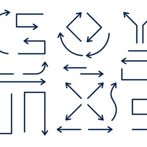 Hand Drawn Arrows Thin Line Style SVG Bundle Black and White Set Vector ...