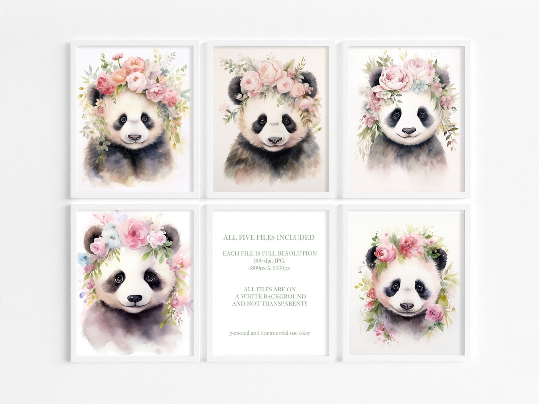 Watercolor Floral Panda Panda Flower Wall Print DIGITAL - Etsy