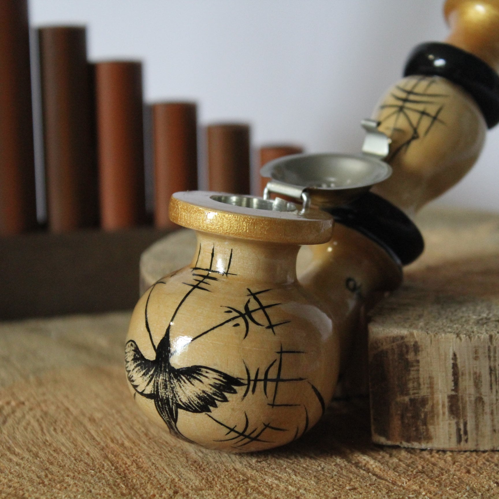 Long Wooden Pipe for Smoking Tobacco With Vikings Raven. Wood Tobacco ...