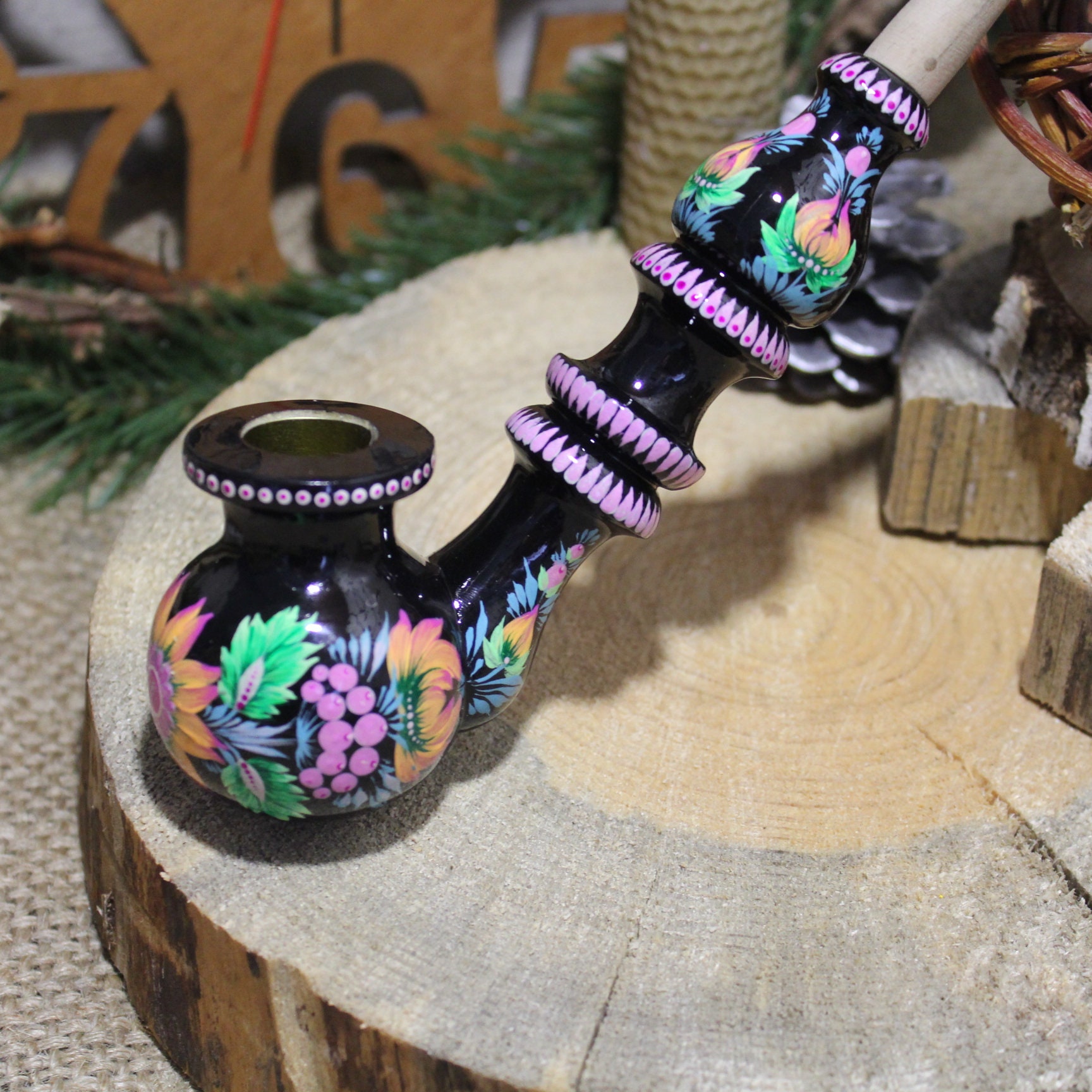 Tobacco Wooden Pipe. Flower Pipe. Ukraine Pipe. Long Wooden Pipe. Peace ...