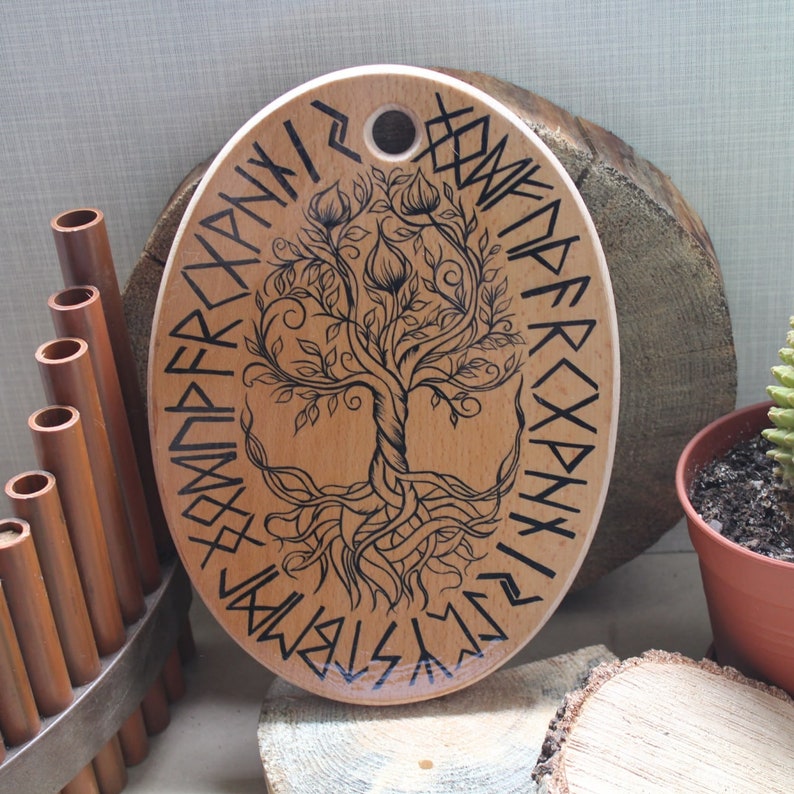 Tree of Life With Viking Runes Drawn on a Cutting Board. Viking Cutting ...