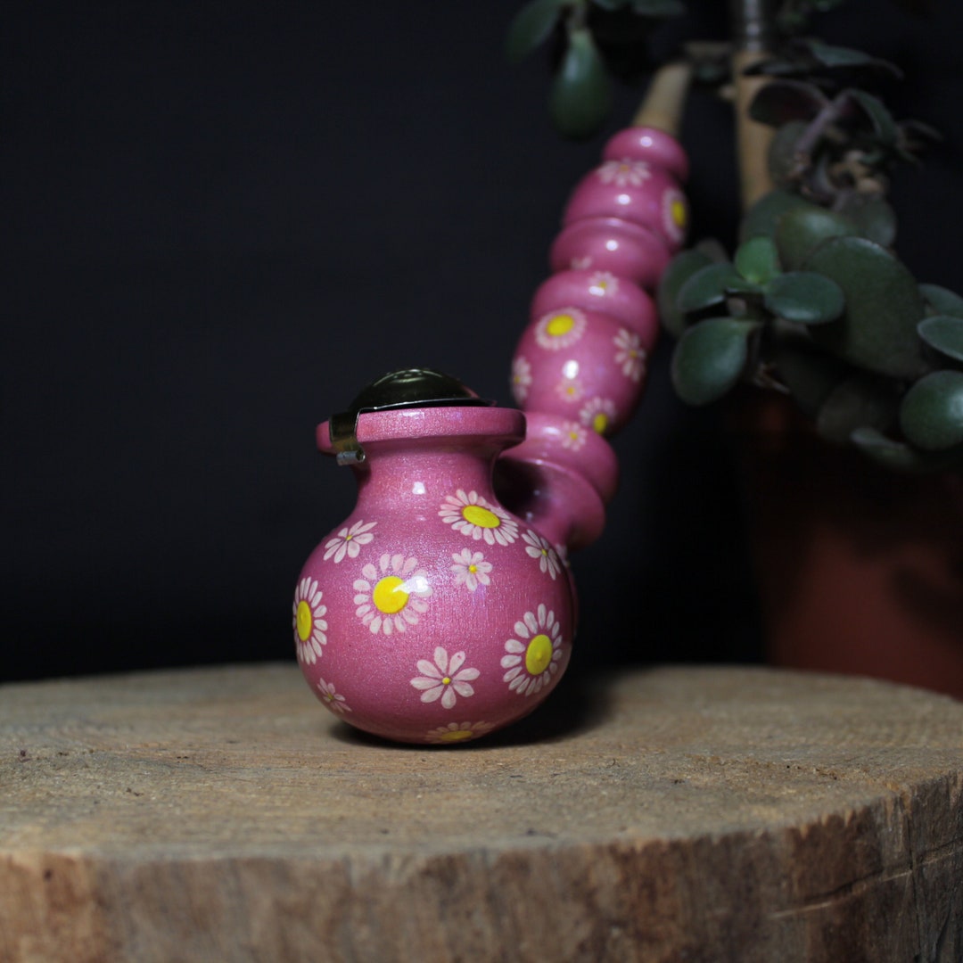 Long Wooden Pipe. Wooden Smoking Pipe With Cute Daisies. Peace Pipe ...