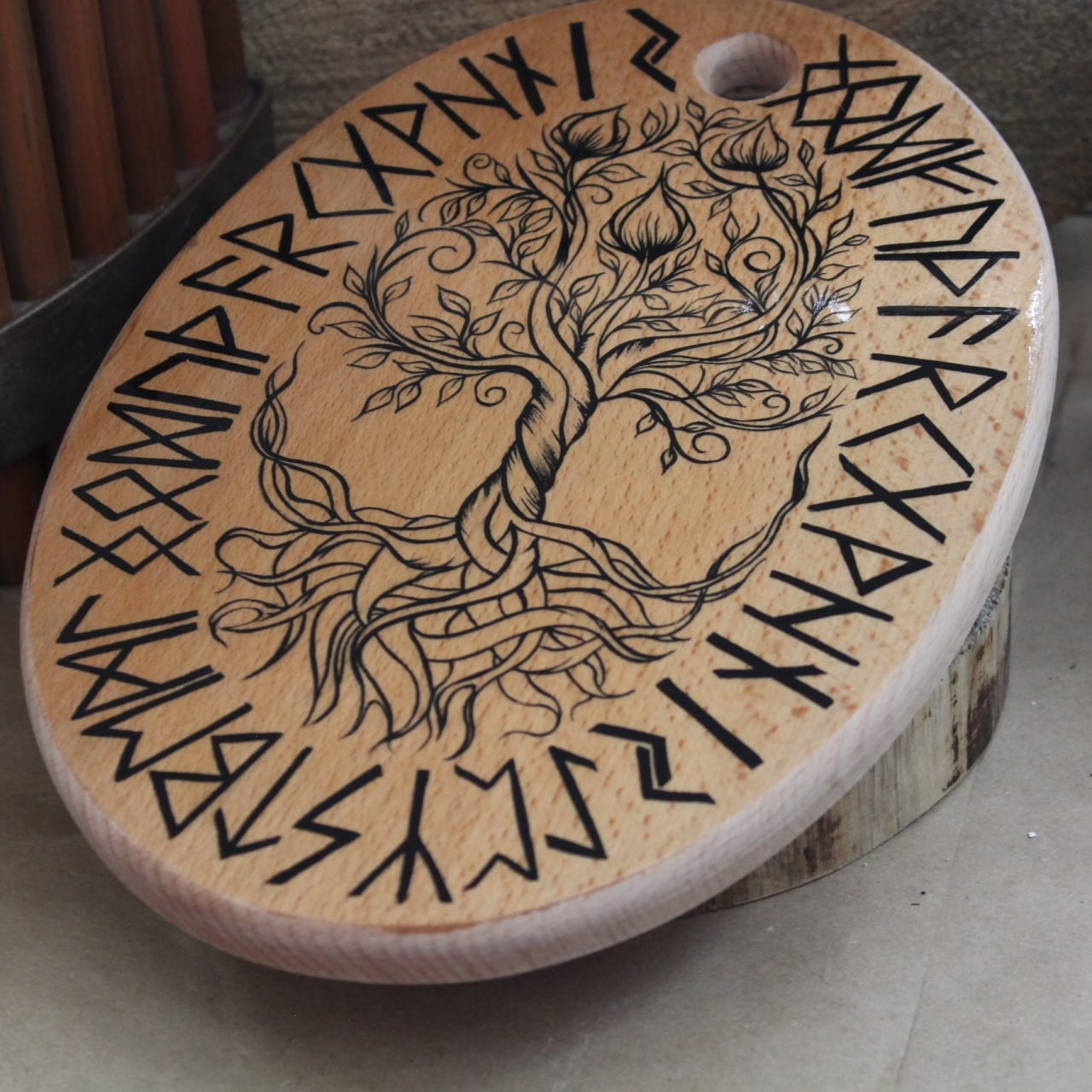 Tree of Life With Viking Runes Drawn on a Cutting Board - Etsy