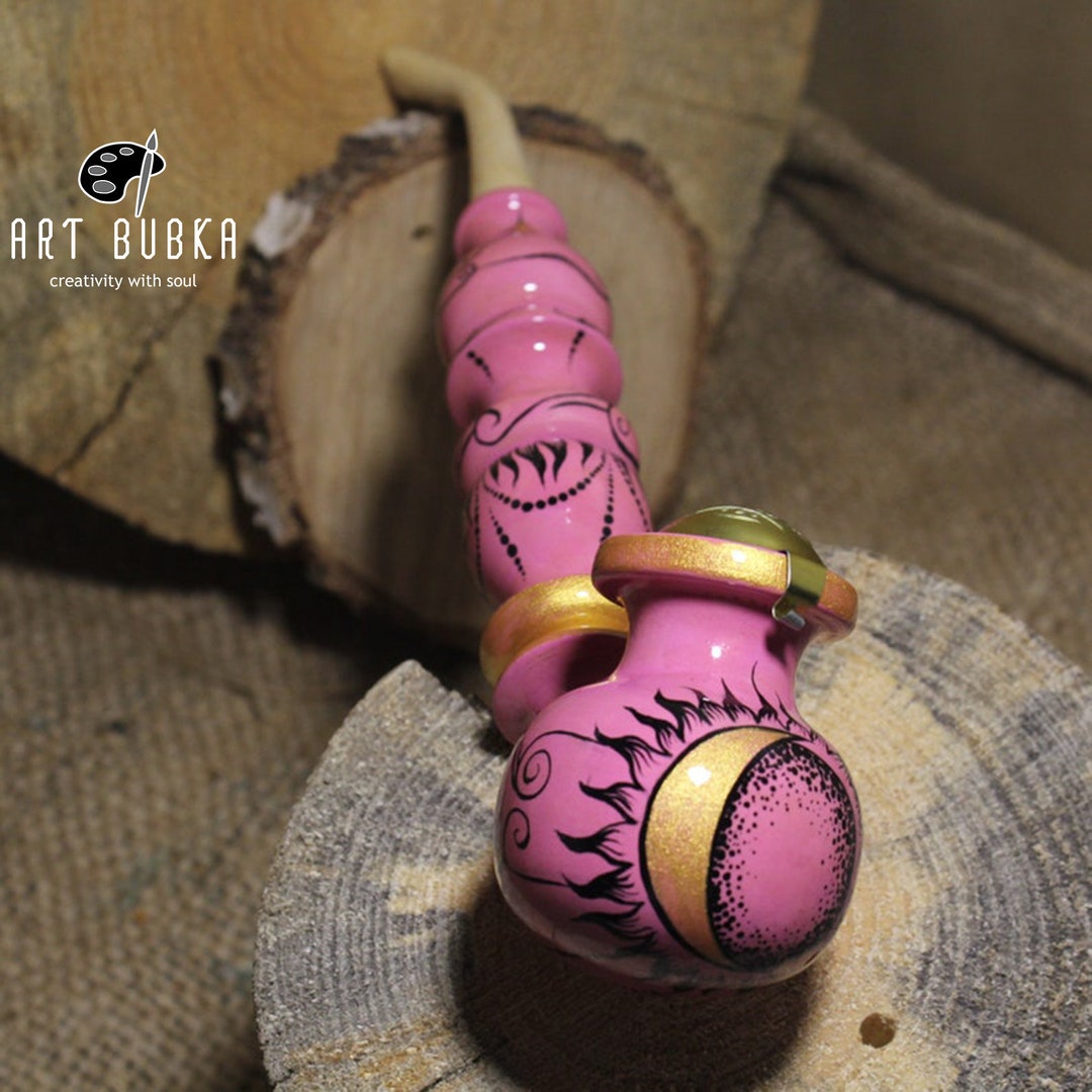 Wood Tobacco Pipe. Wooden Smoking Pipe With Moon Eclipse. Peace Pipe ...