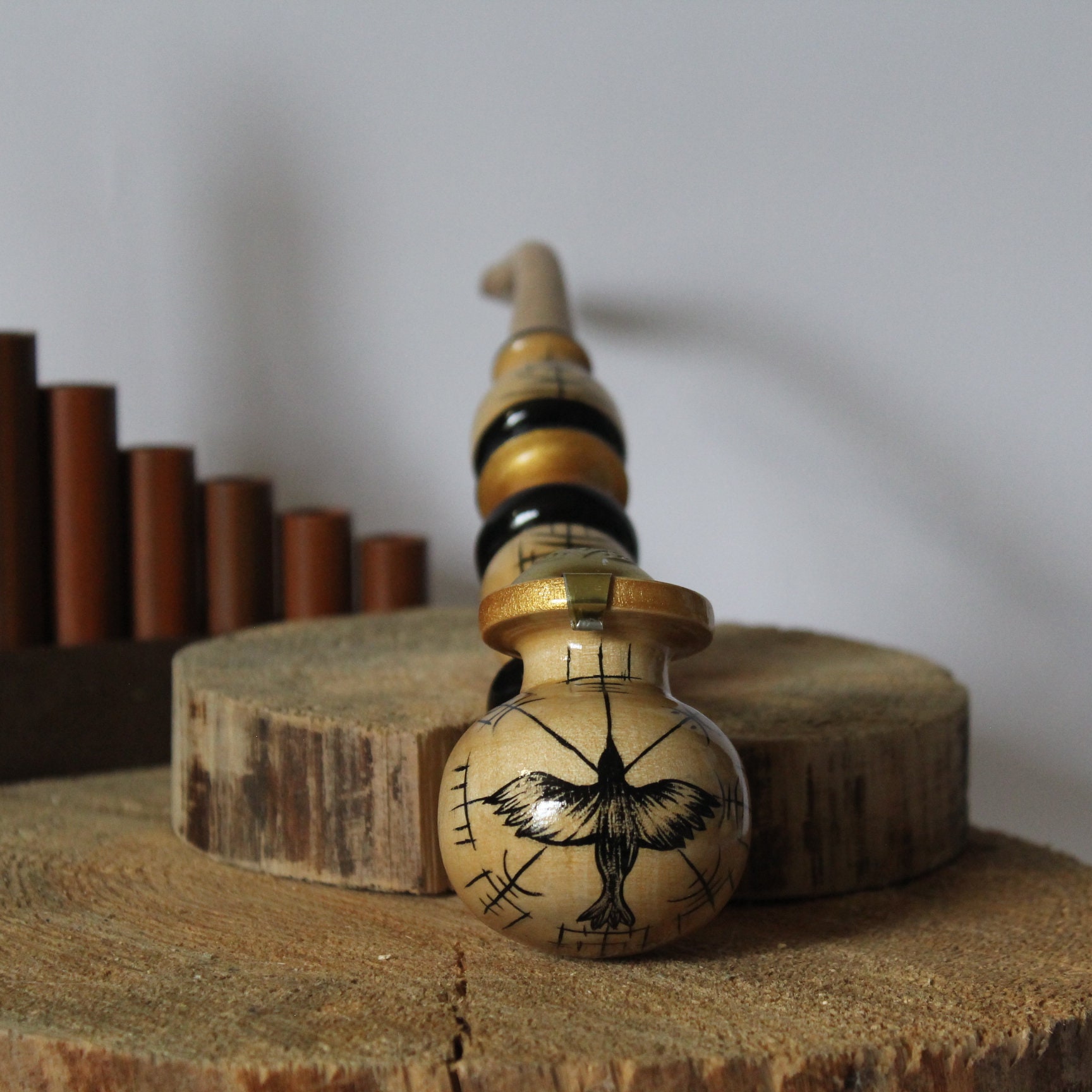 Long Wooden Pipe for Smoking Tobacco With Vikings Raven. Wood Tobacco ...