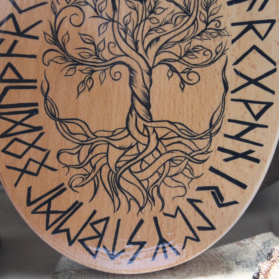 Tree of Life With Viking Runes Drawn on a Cutting Board | Etsy