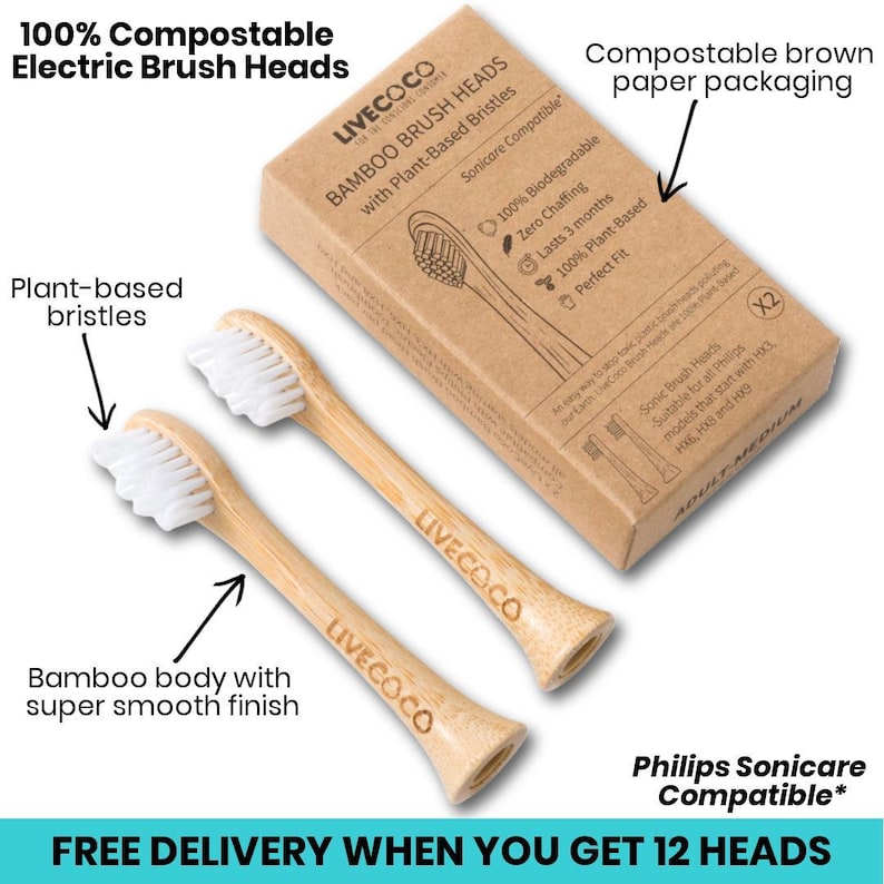 Bamboo Philips Sonicare Compatible Electric Brush Heads (6 Counts ...
