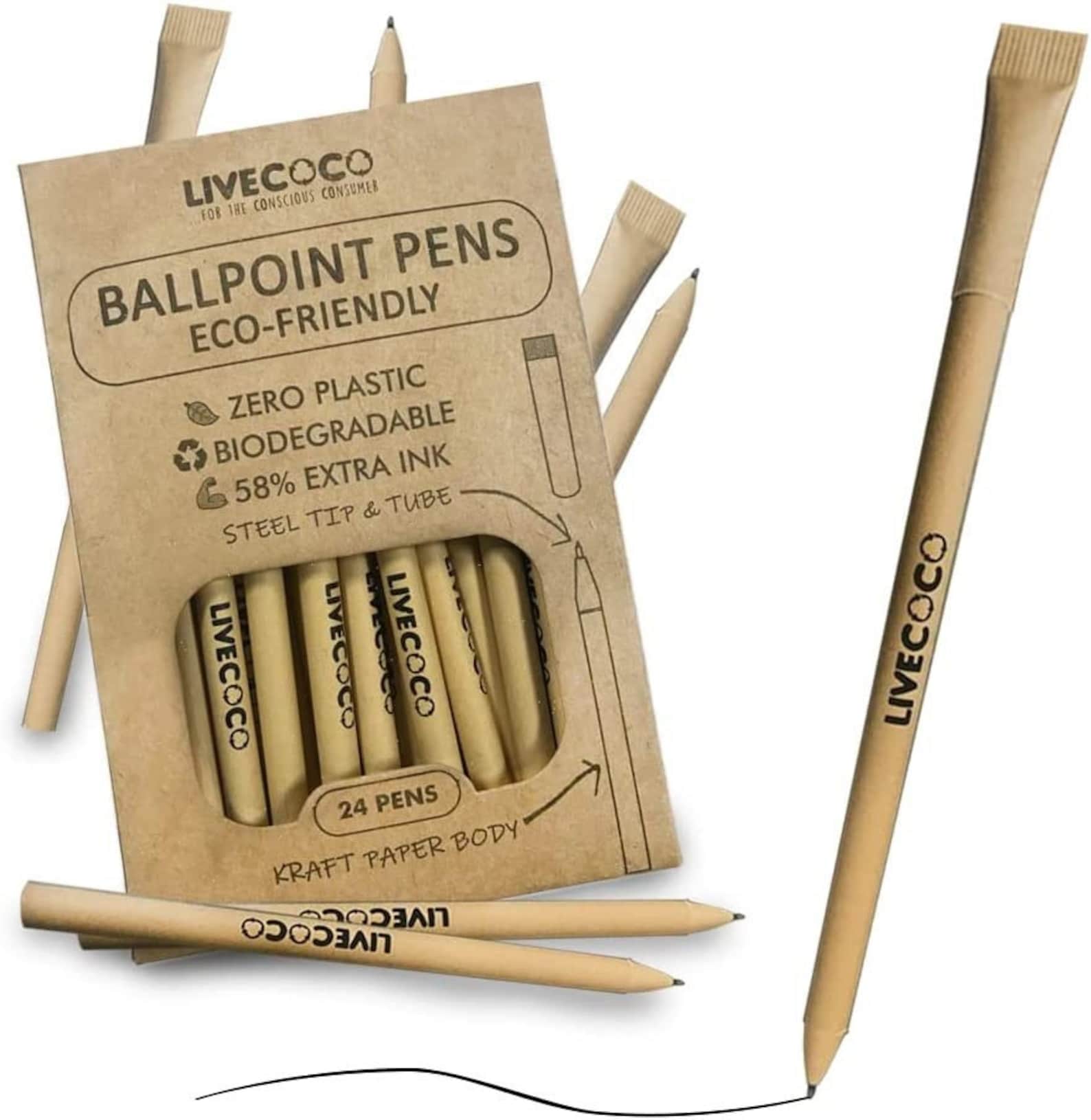 Eco-friendly Pens, Pack of 24, Kraft Paper & Steel Biodegradable Pens ...