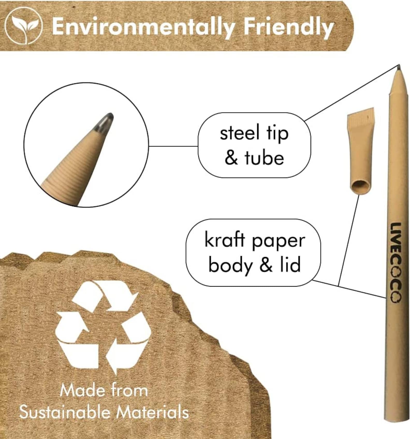 Eco-friendly Pens, Pack of 24, Kraft Paper & Steel Biodegradable Pens ...