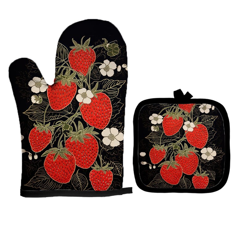 Floral Oven Mitt and Pot Holder Set, Pink and Red Rose Pattern ...