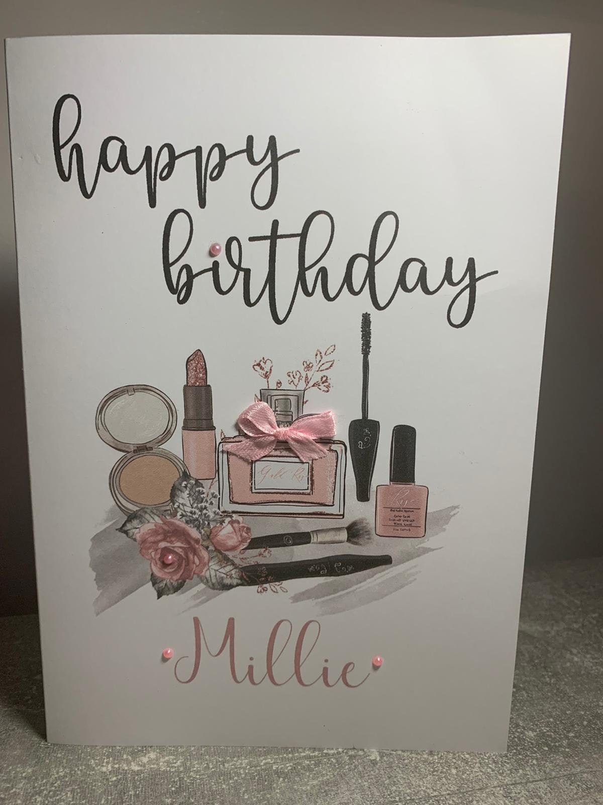 Paper Personalised Girly Makeup and Beauty Birthday Card With Envelope ...