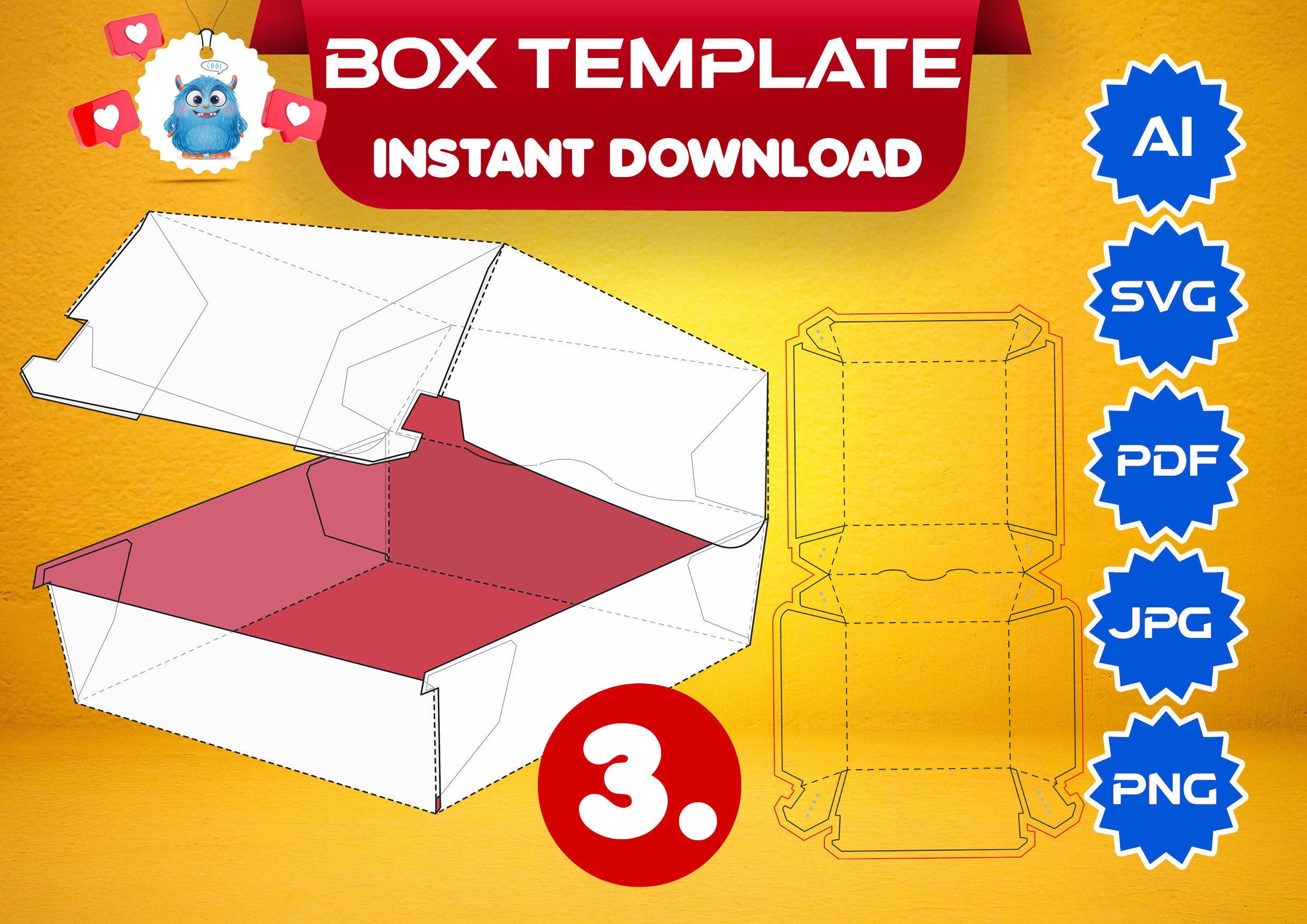 Box Template, Box SVG, PNG Pdf, Jpg, Ai A3 Sheet, Printable, Instant ...