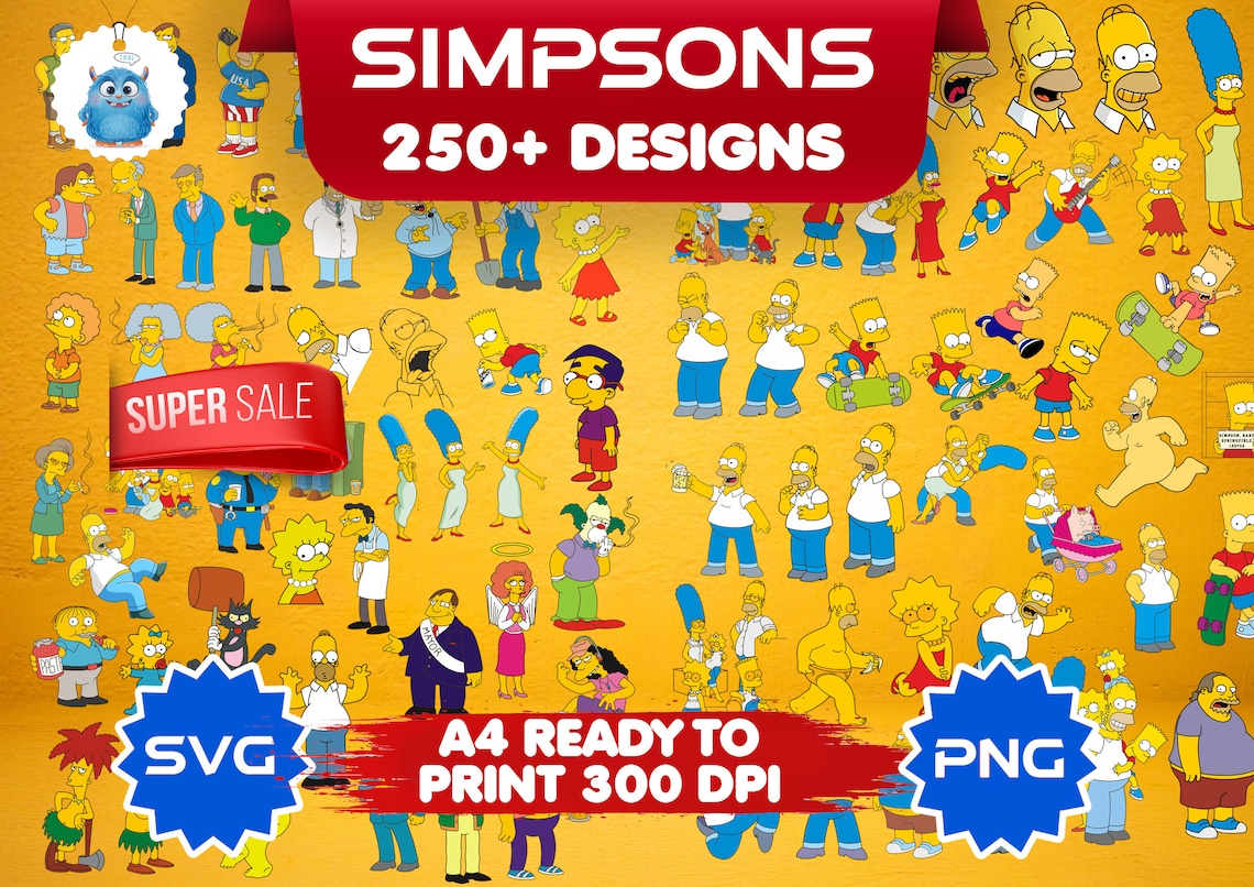 The Simpsons Vector, Digital File, SVG, Png, Bart, Lisa, Homer, Marge ...