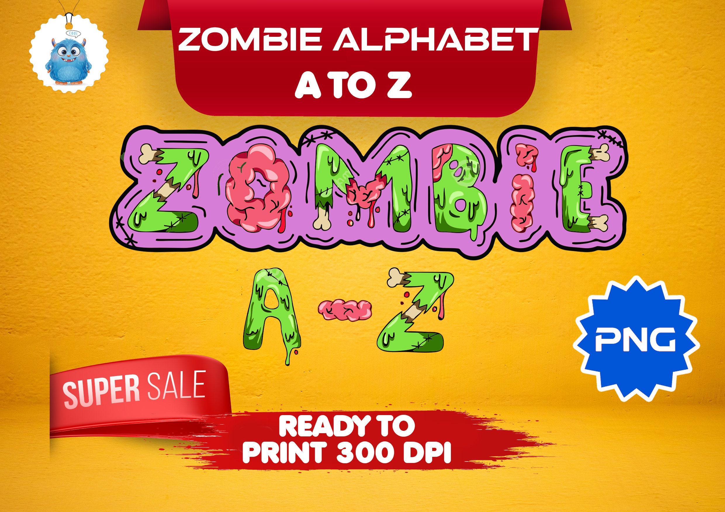 Zombie Alphabet Digital PNG 300 Dpİ A-Z - Etsy