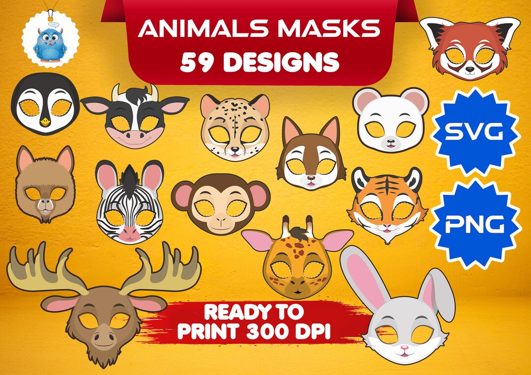 Animals Mask Props Digital File, Props SVG Png, Animals PNG, Masks SVG ...