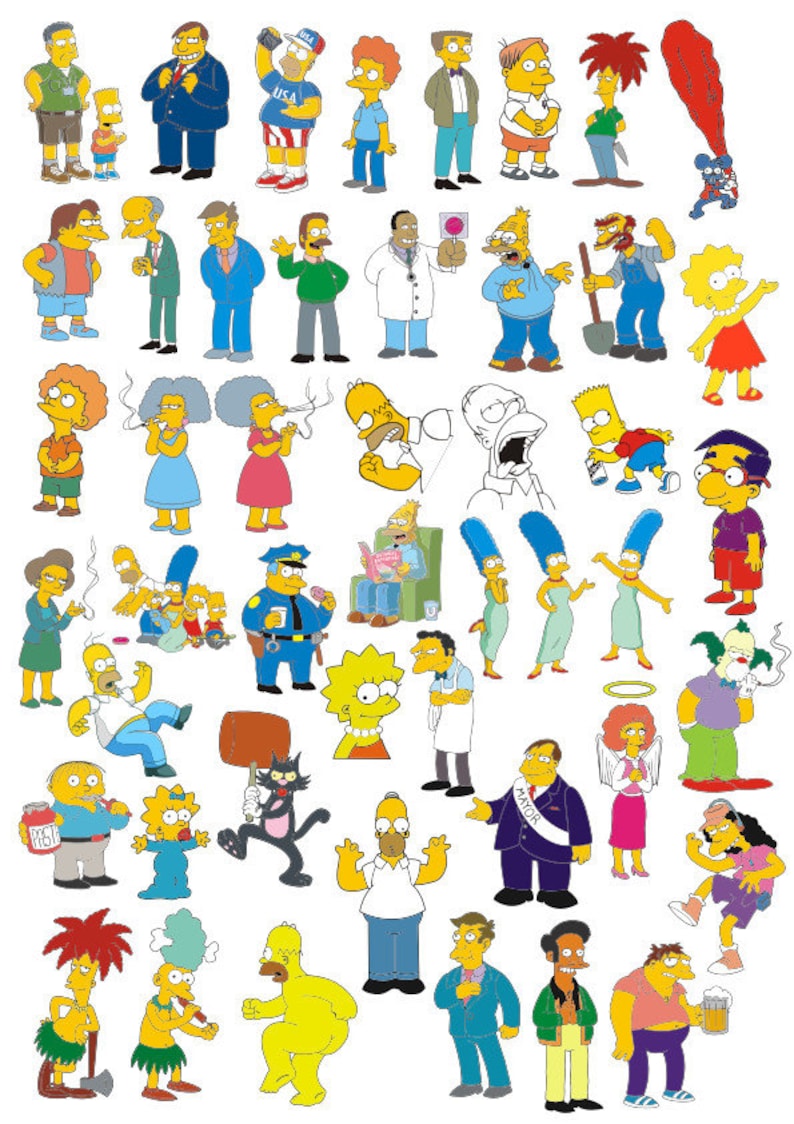 The Simpsons Vector Digital File Svg Png Bart Lisa Homer Marge Maggie Printable