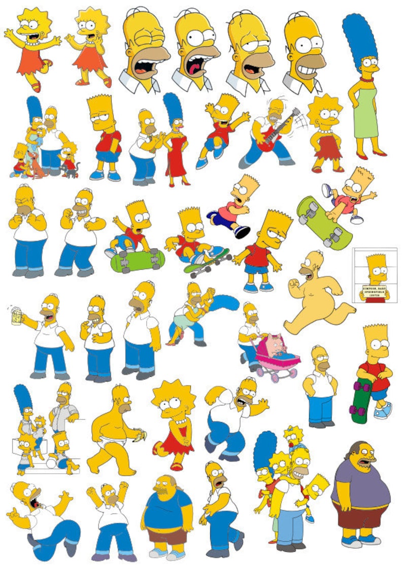 The Simpsons Vector Digital File Svg Png Bart Lisa Homer Marge Maggie Printable