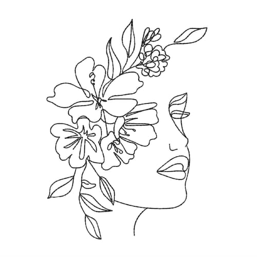 One Line Face Embroidery Design - Etsy