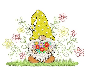 Spring Gnome Embroidery Design 3 Sizes Instant Download | Etsy