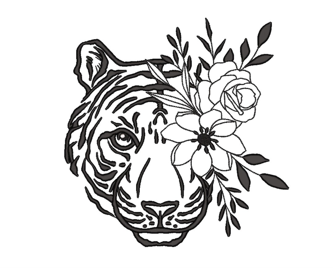Floral Tiger Embroidery Design - Etsy