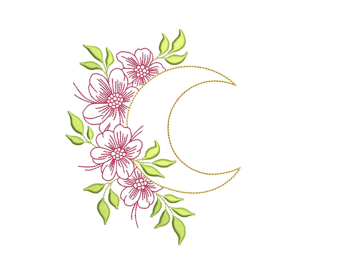 Floral Moon Embroidery Design, 4 Sizes, Instant Download - Etsy