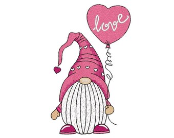 Valentine's Day Gnome Embroidery Design 3 Sizes Instant - Etsy