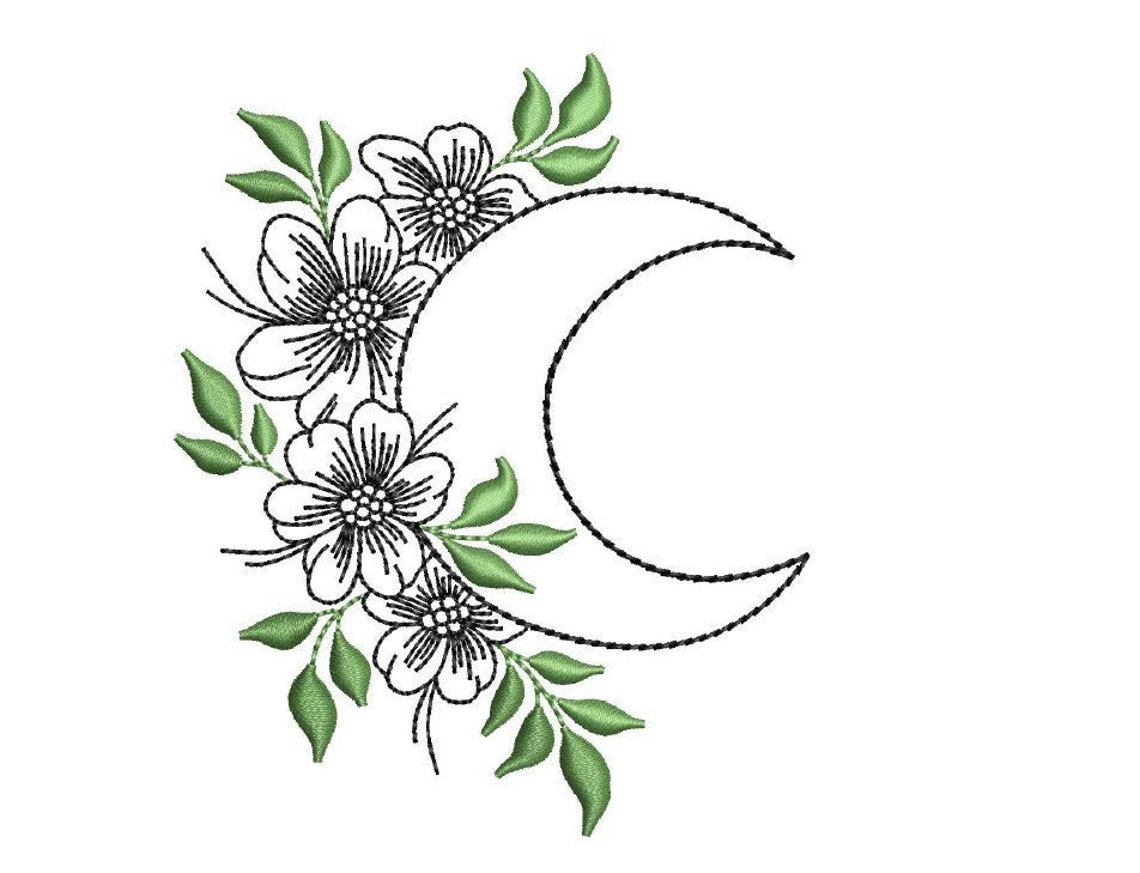 Floral Moon Embroidery Design 4 Sizes Instant Download - Etsy