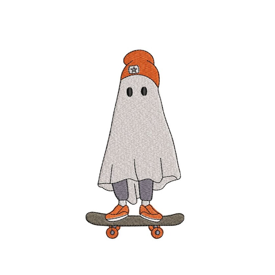 Skateboard Ghost Embroidery Design, Retro Halloween Embroidery, Spooky ...