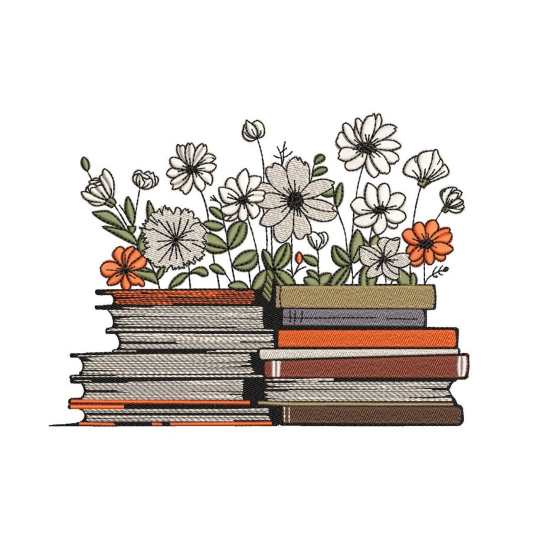 Floral Book Embroidery Design, 3 Sizes, Instant Download - Etsy