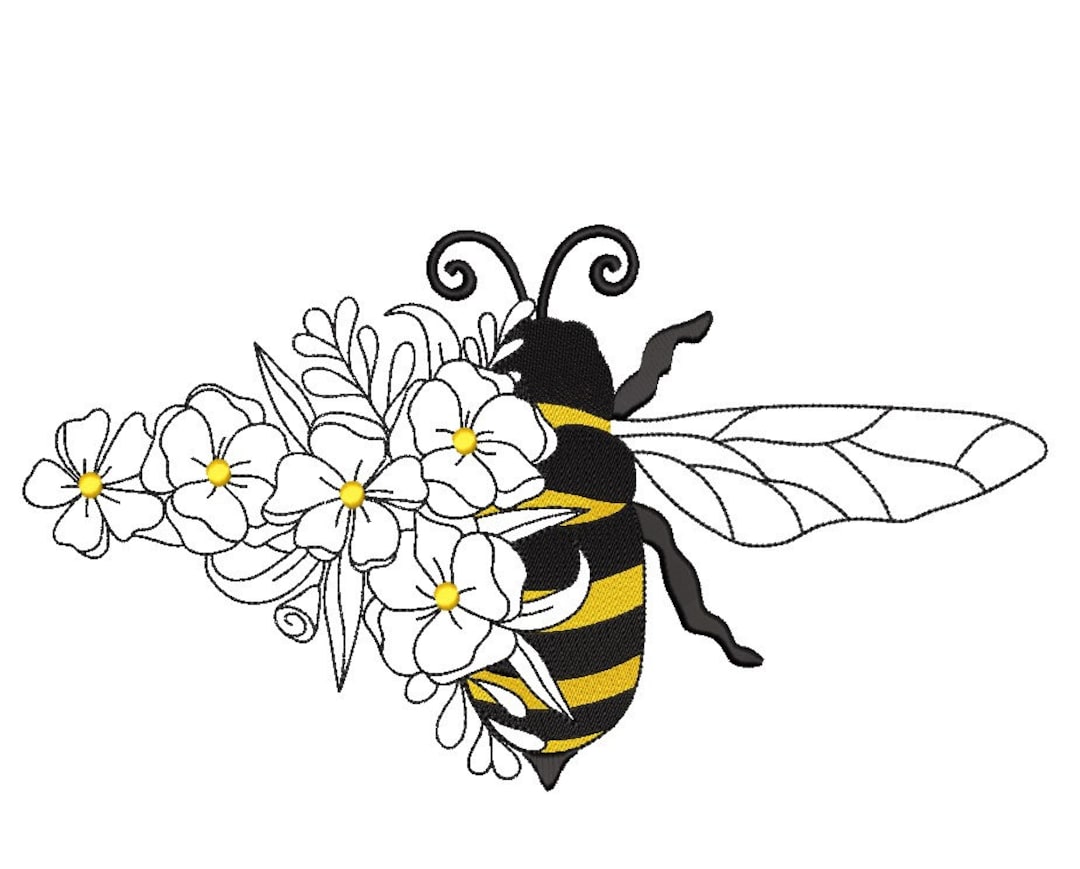 Floral Bee Embroidery Design, 5 Sizes, Instant Download - Etsy