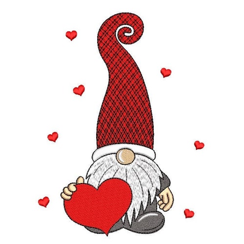 Valentine's Day Gnome Embroidery Design 3 Sizes Instant - Etsy