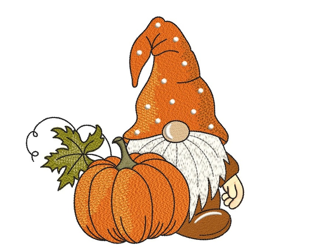 Fall Gnome With Pumpkin Embroidery Design, Autumn Embroidery File, 4 ...