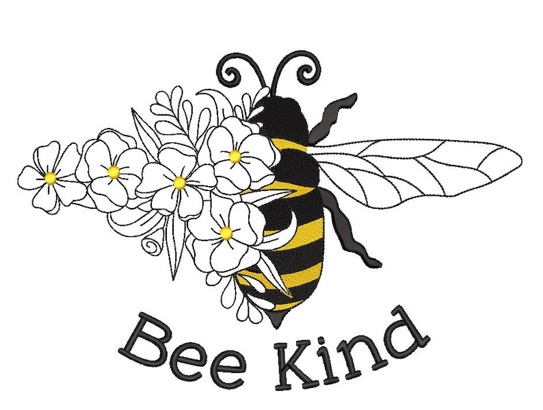 Floral Bee Kind Embroidery Design, 5 Sizes, Instant Download - Etsy