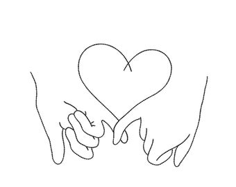 Couple Holding Hands Line Art Machine Embroidery Design File 4 Sizes ...