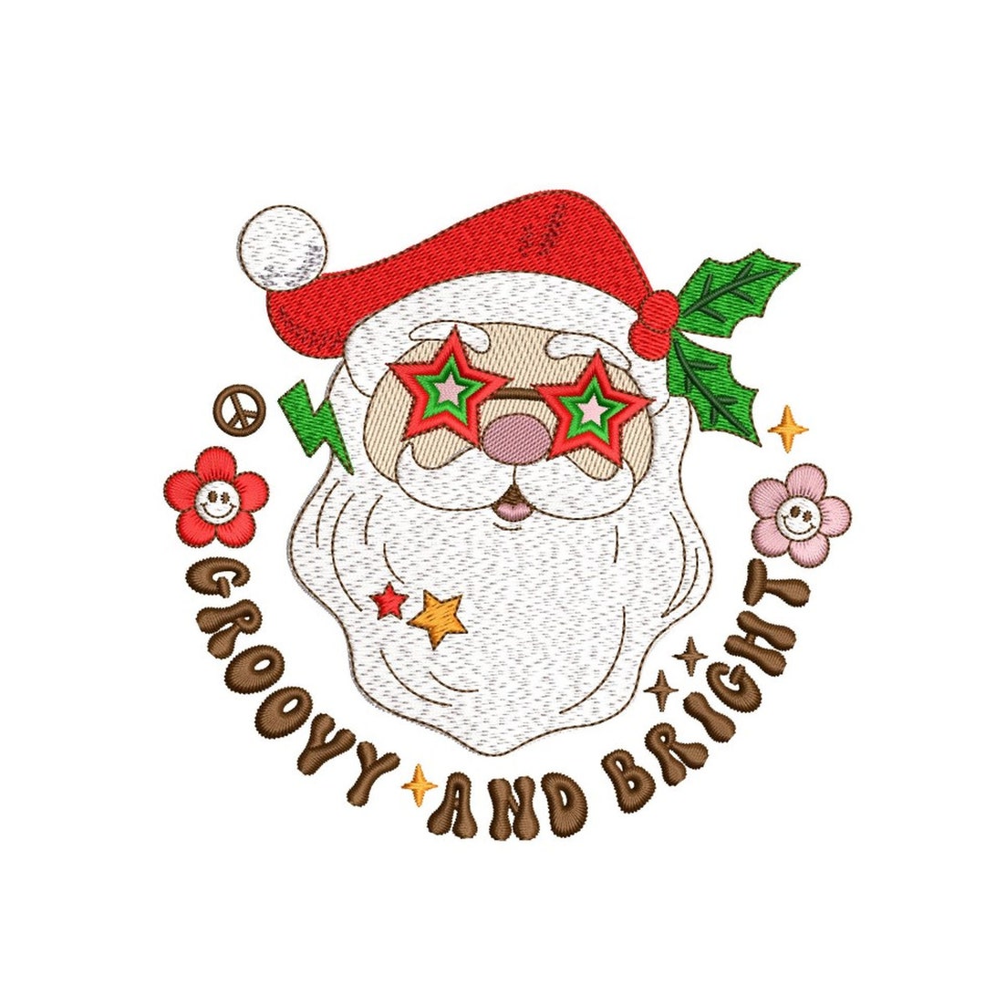 Groovy and Bright Santa Embroidery Design, Merry Christmas Embroidery ...