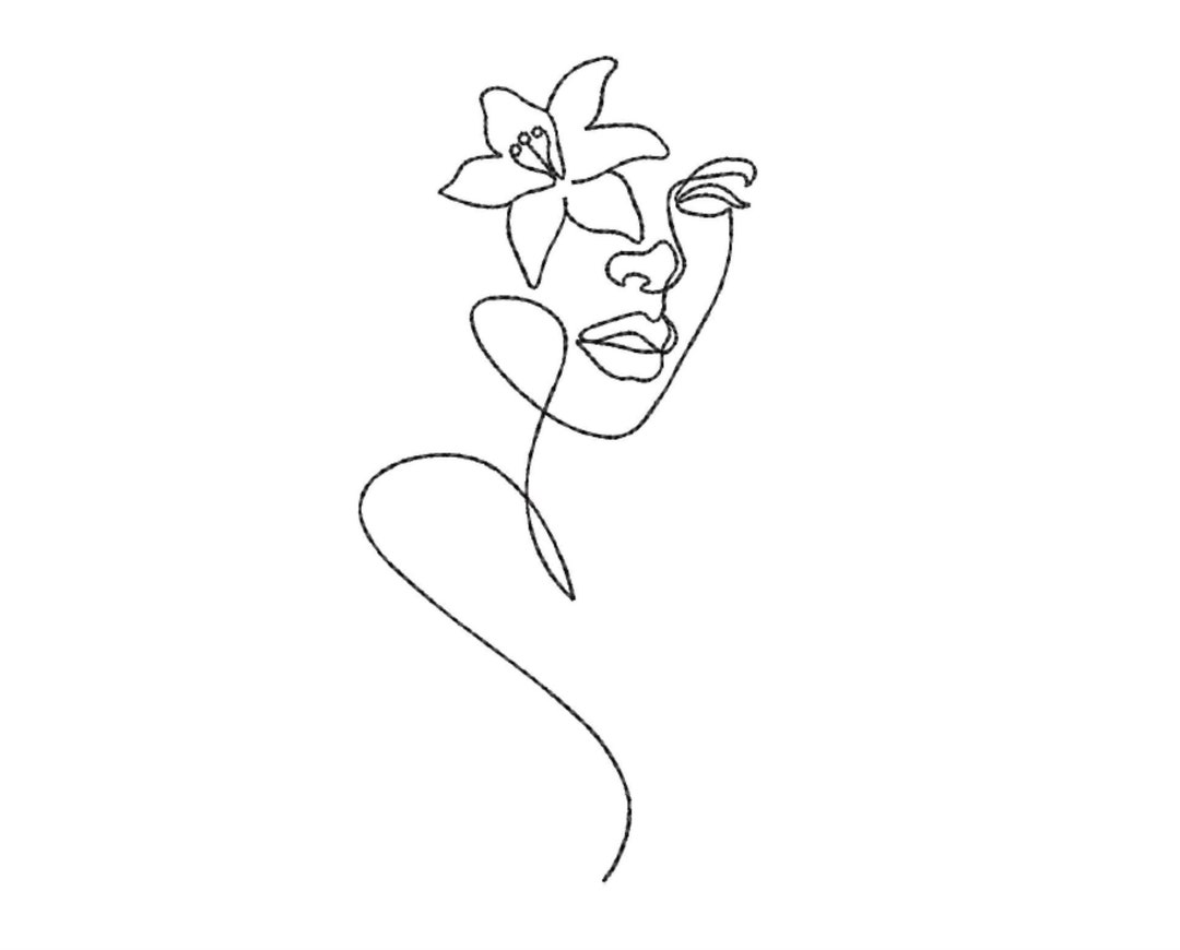 One Line Face With Flower Embroidery Design - Etsy