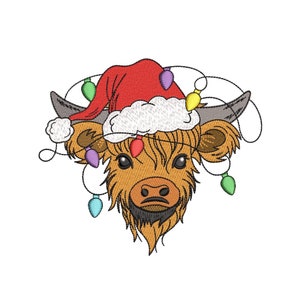 Christmas Highland Cow Embroidery Design, Merry Christmas Machine ...