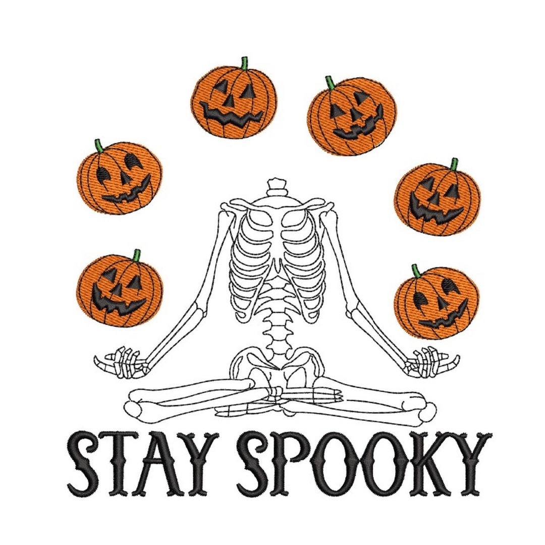 Pumpkin Skeleton Embroidery Design Halloween Skeleton Meditating Stay ...