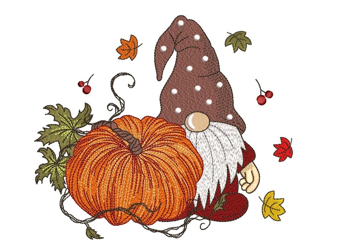 Fall Gnome With Pumpkin Embroidery Design, Autumn Embroidery File, 3 ...