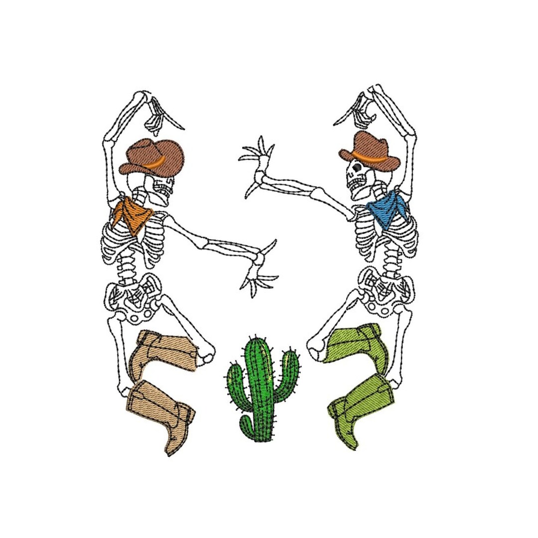 Halloween Dancing Skeletons Cowboy Hat Cactus Spooky Season Treat or ...