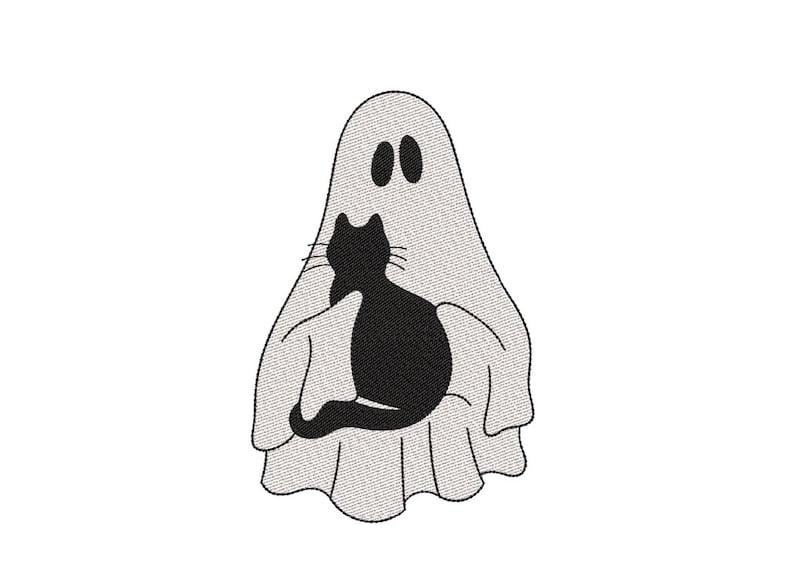 Cute Ghost With Cat Embroidery Design, Halloween Ghost Cat Embroidery ...