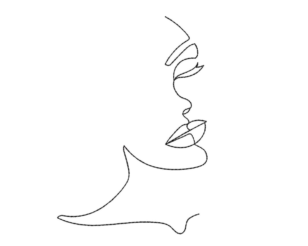 One Line Face Embroidery Design, Women Embroidery File, 5 Sizes ...