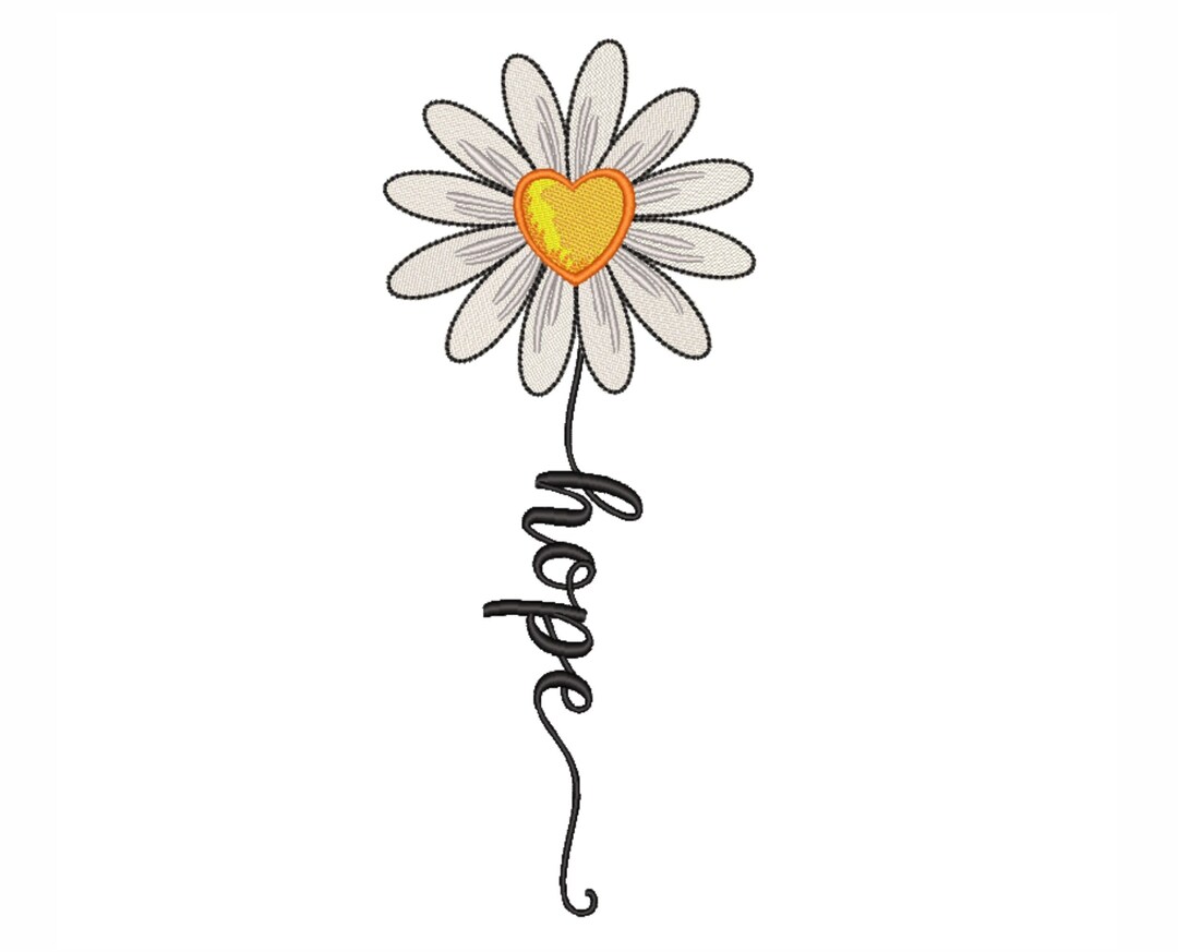 Hope With Heart Daisy Embroidery Design - Etsy