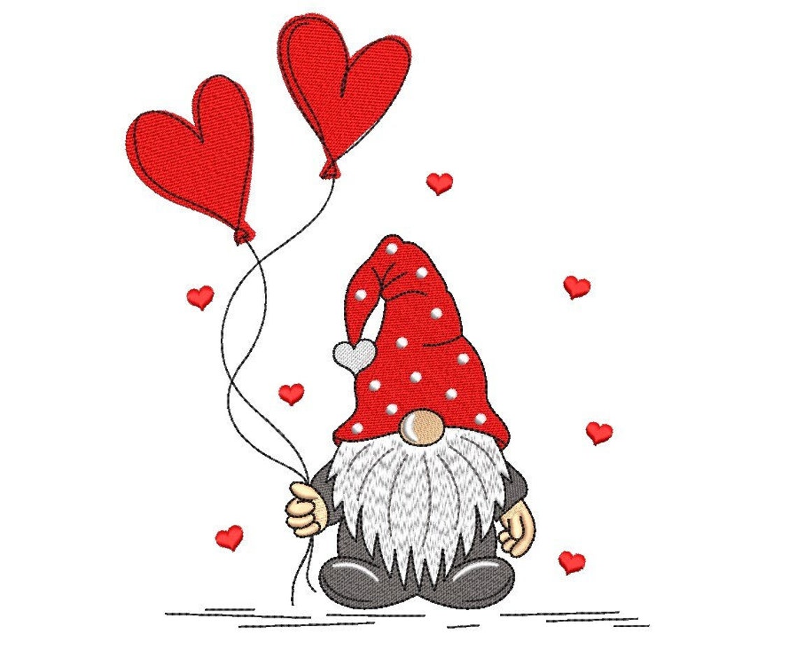 Valentine's Day Gnome Embroidery Design 3 Sizes Instant - Etsy